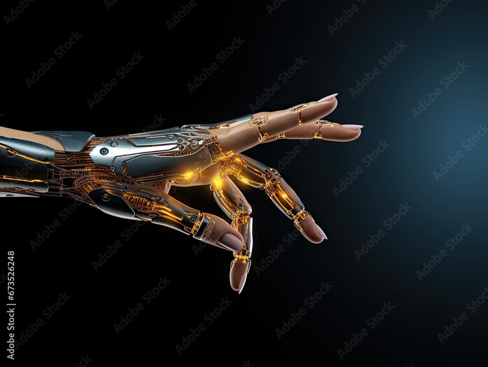 AI-generated closeup illustration of a robot's outstretched hand ...