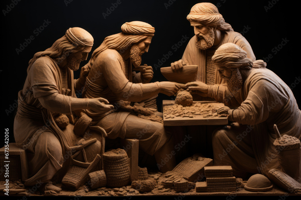 Sumerian merchants conducting trade using cuneiform tablets ...