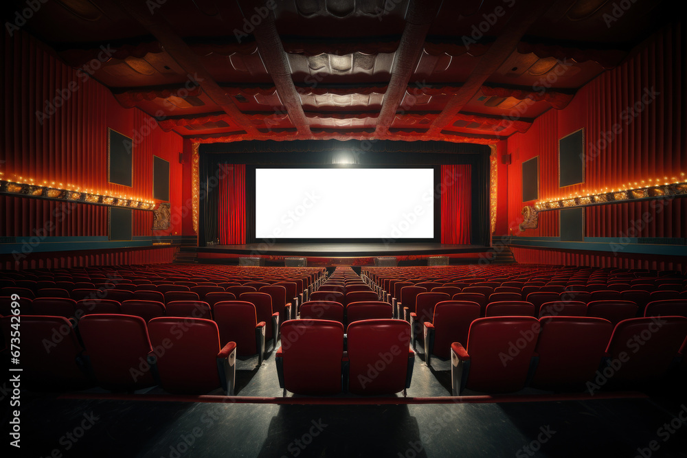 A blank movie theater screen before a premier, showcasing possibilities ...