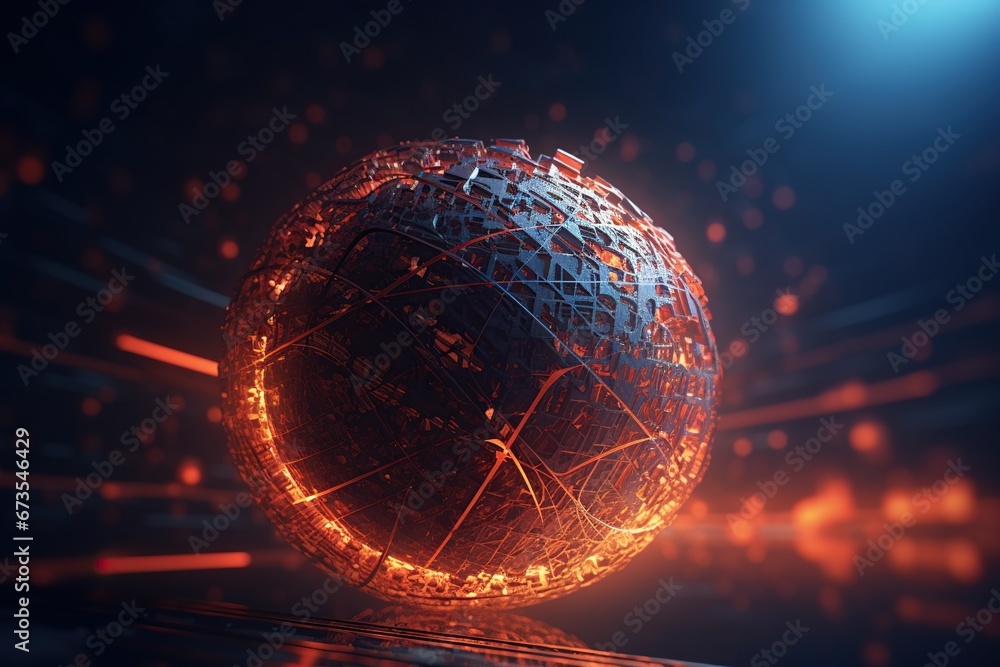 Perpetual motion engine in the form of a glowing sphere Stock ...