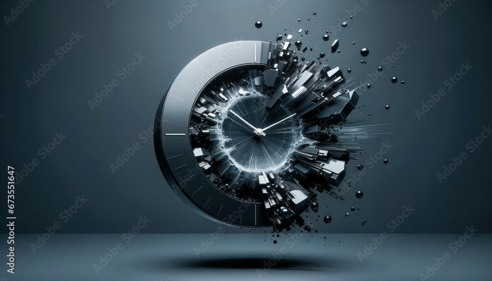 Duality of Time Captured in a Monochromatic Exploding Clock Design, Symbolizing Eternal Moments ...
