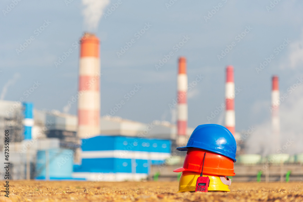 Worker Hard hat at Power stations manufacturing electrical industrial ...