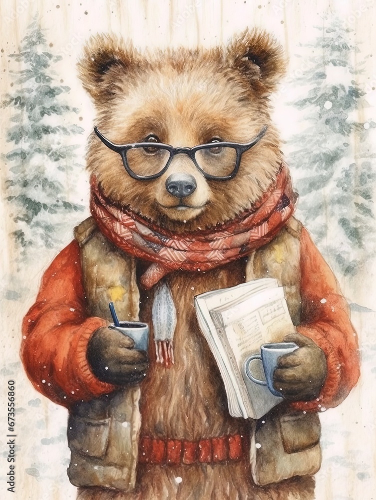 Vintage pencil drawing of a teddy bear dressed in a coat and scarf for ...