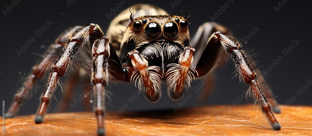 A fully grown jumping spider from the Sarinda species imitates ...