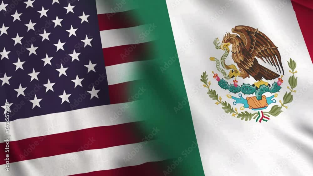 Diagonal waving Mexico and USA Combined Flag video background ...