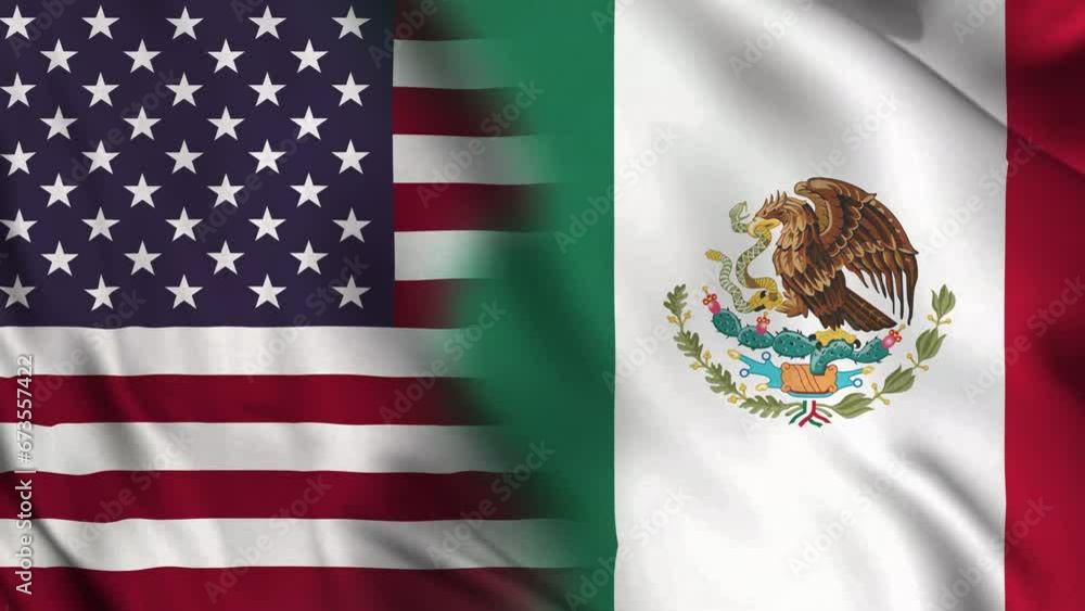 Horizontal waving Mexico and USA Combined Flag video background ...