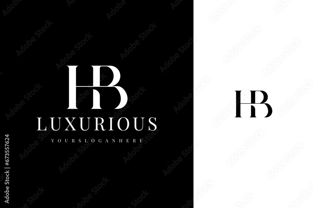 Elegant Simple Minimal Luxury Serif Font Alphabet Letter H B Monogram Logo Design Stock Vector