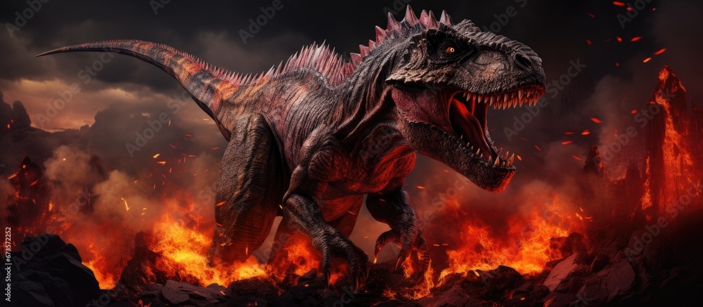 A lava dinosaur emerges from the midst of manipulated lava in the photo ...