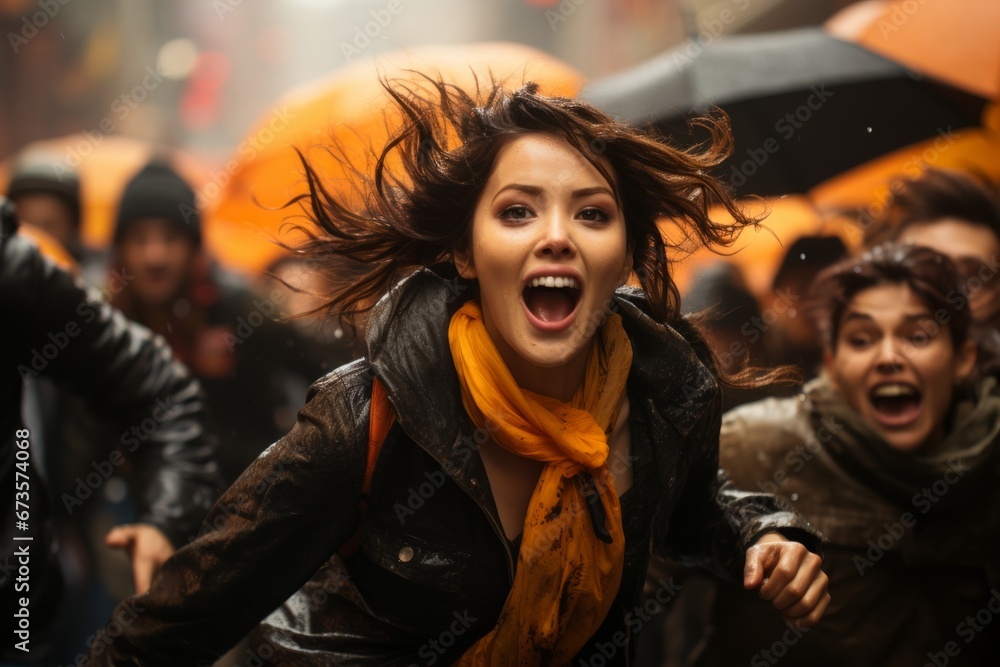 Umbrella girl in the middle of the roaring race action, Generative AI ...