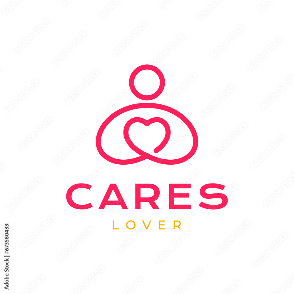 people icon hug love heart line style modern simple clean mascot ...