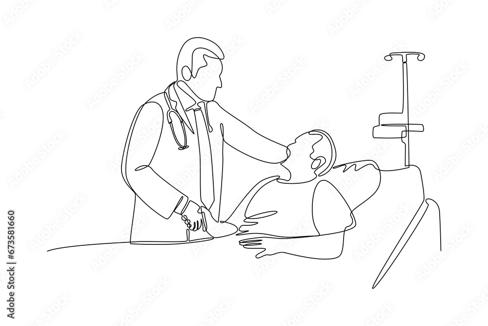 Continuous one line drawing Medical examination at clinic. Medical ...