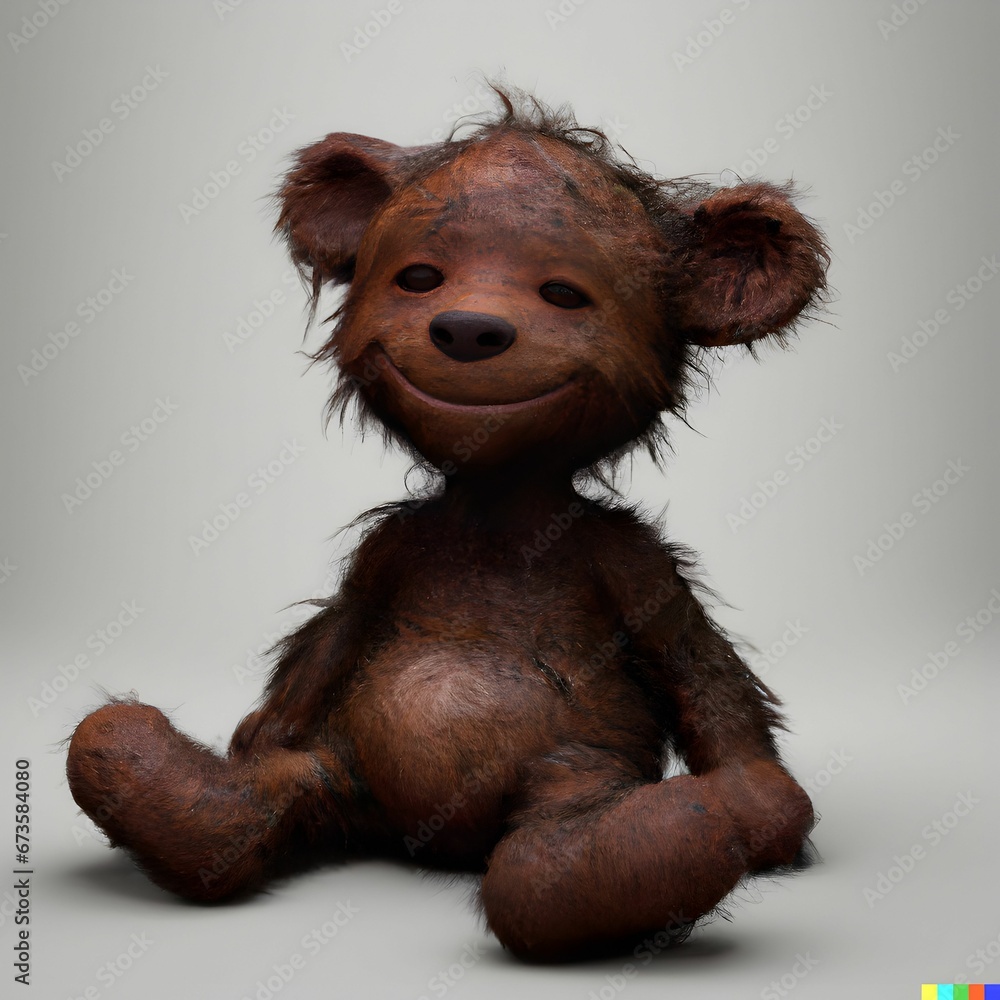 AI generated illustration of a creepy smiling wet teddy bear Stock ...