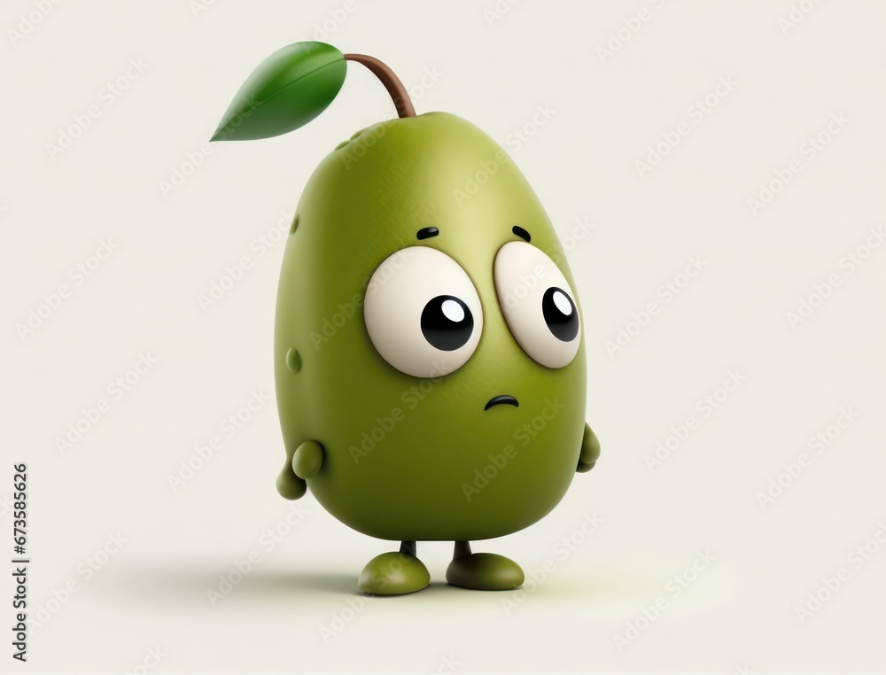 AI generated illustration of A cartoon olive with a distressed facial ...
