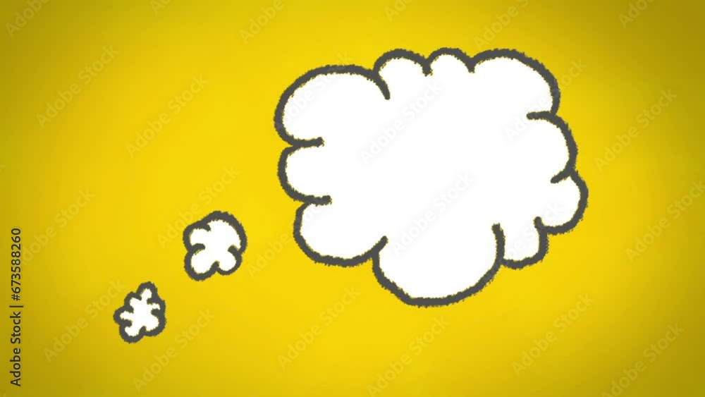 2d cartoon thought cloud appearing on yellow chalkboard background with ...