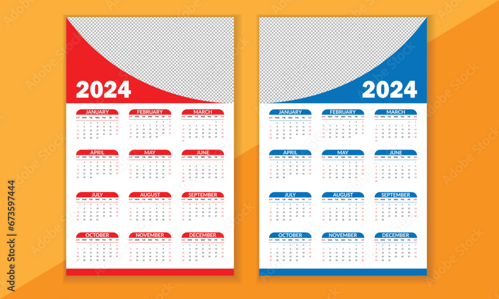 2024 english typographic calender design template. yearly planner. week ...