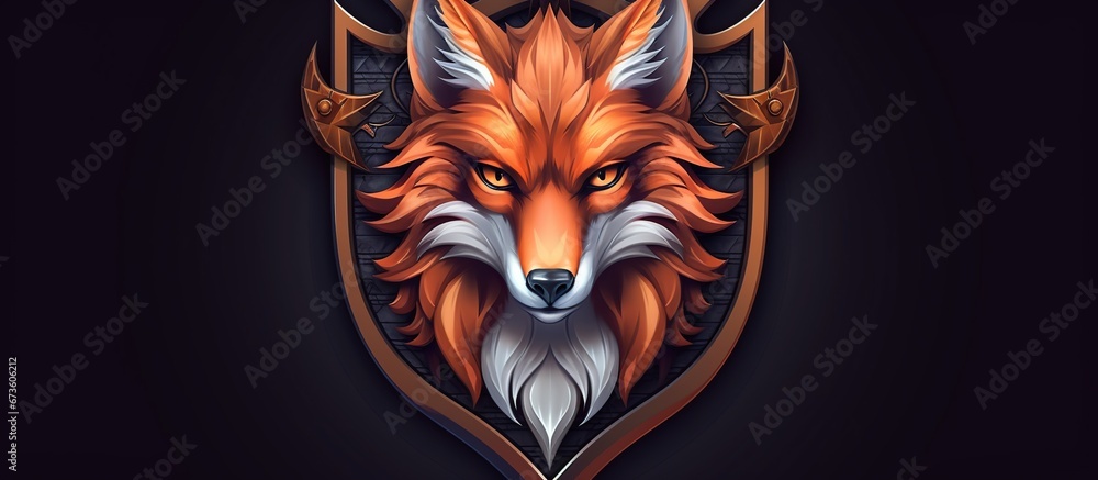 illustration of a fox's head inside a shield. The high-resolution ...