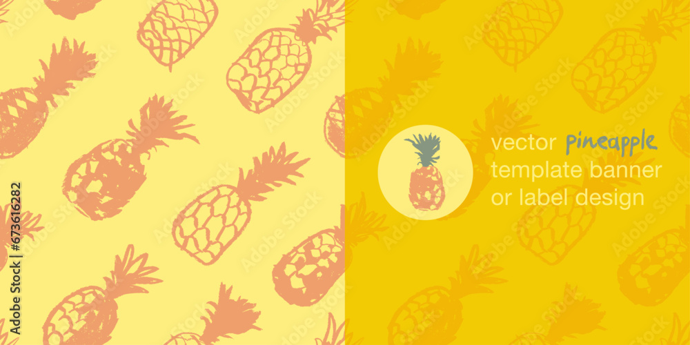 Vector seamless pattern with color hand drawn pineapple ornament ...
