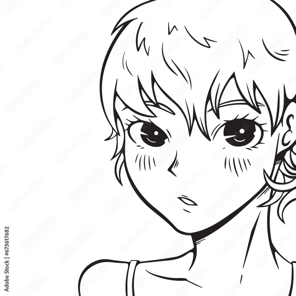 Cute young anime girl wearing tank top vector drawing illustration ...