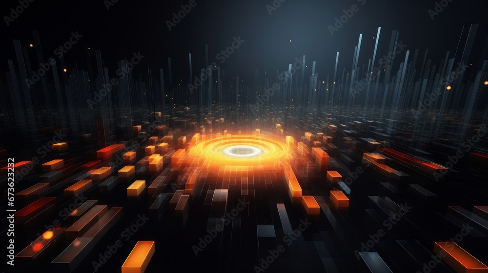 Abstract visualizer with pulsating geometric shapes reacting to audio input, creating a dynamic ...