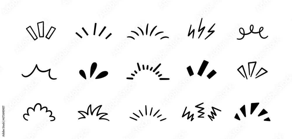 Doodle manga comic expression elements. Hand drawn shine sunburst ray ...