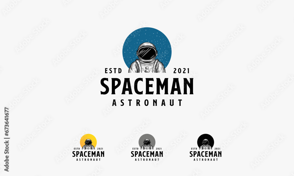 astronaut, vintage logo concept black and white color, Spaceman hand ...