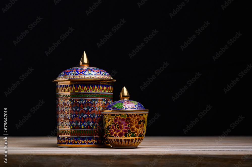 Authentic Thai Benjarong porcelain with vibrant jewel-toned patterns ...
