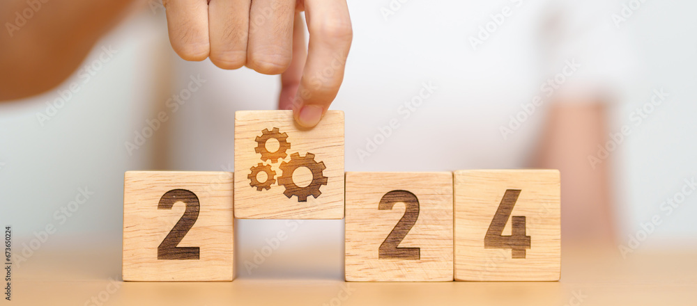 2024 block with gear icon. Business Process, Team, teamwork, Goal ...