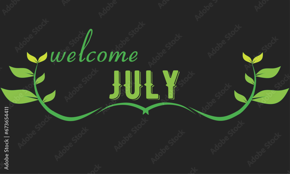 vector of the name of the month of july, with a light black background ...