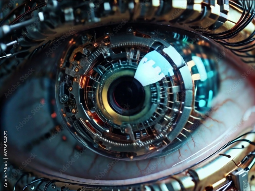 Digital Surveillance Extreme Close-Up of Robotic or Bionic Eye with ...