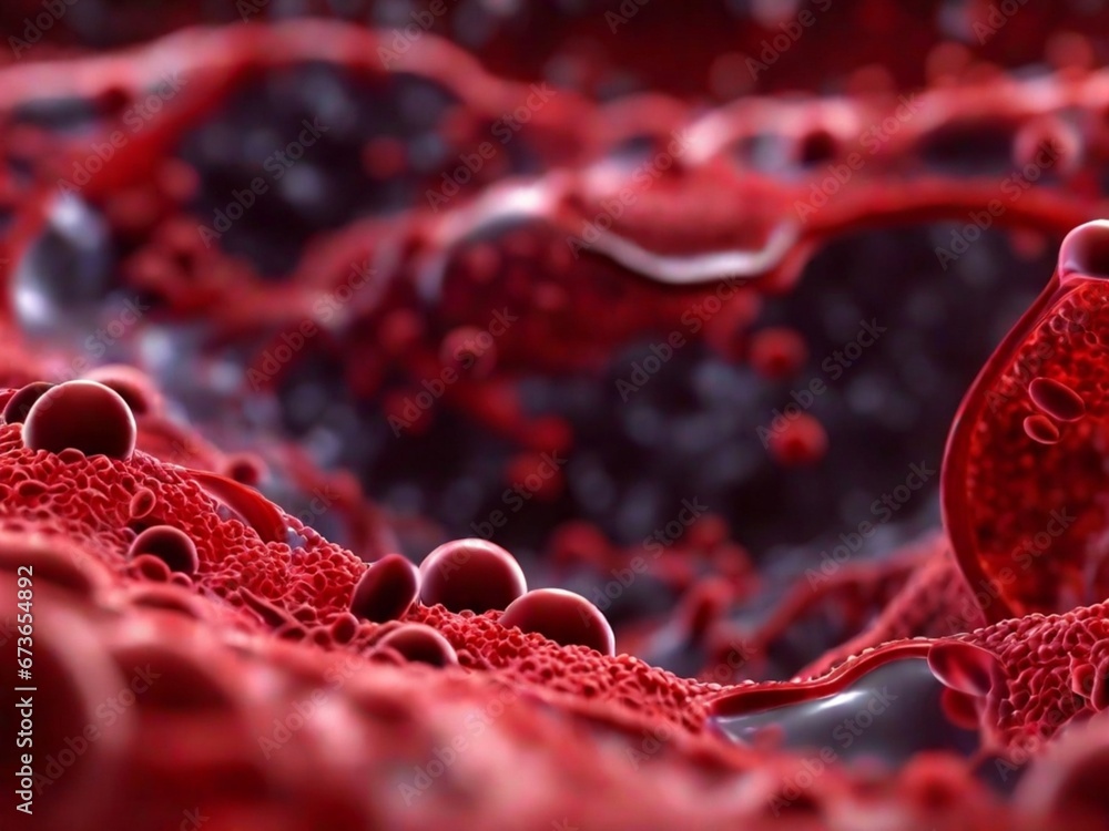 red blood cells in vein with depth of field, A 3D rendering of a blood ...