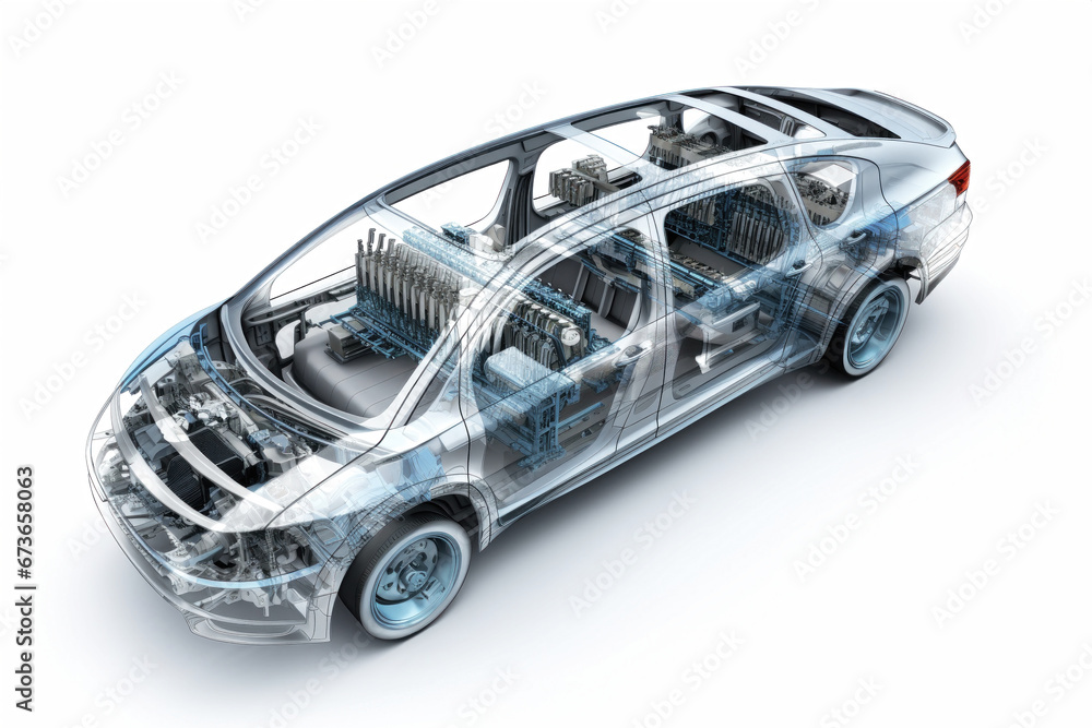 Projection of a modern car. 3D graphic visualization shows the analysis ...