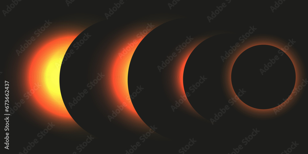 Banner design with Solar Eclipse stages. Solar system. Big Crystal ...