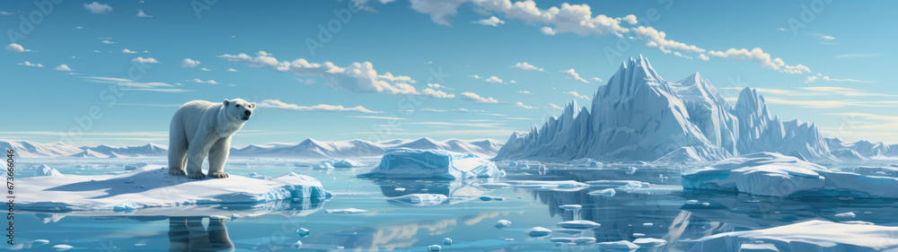 A lone polar bear, marooned on a shrinking ice floe in the midst of ...
