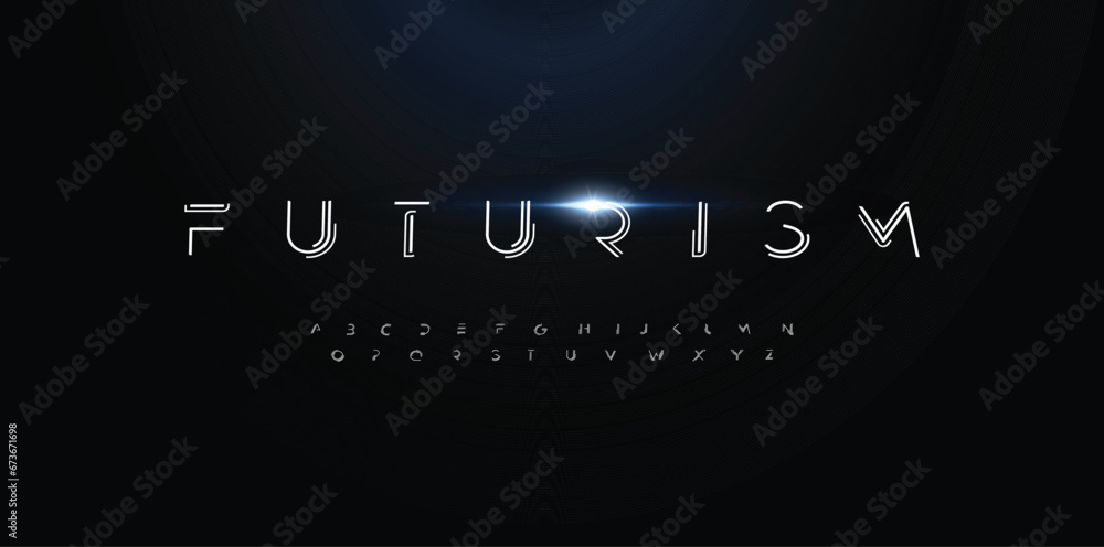 Futurism style alphabet. Thin segment line font, minimalist type for ...