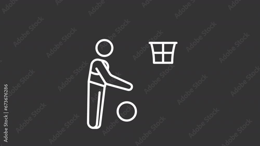 2D white simple thin line animation of basketball, HD video with ...