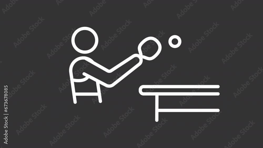 2D white simple thin line animation of table tennis, HD video with ...