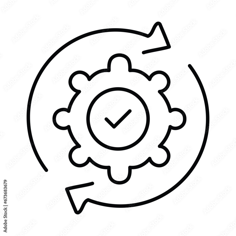 An icon featuring two circular arrows surrounding a gear with a tick ...
