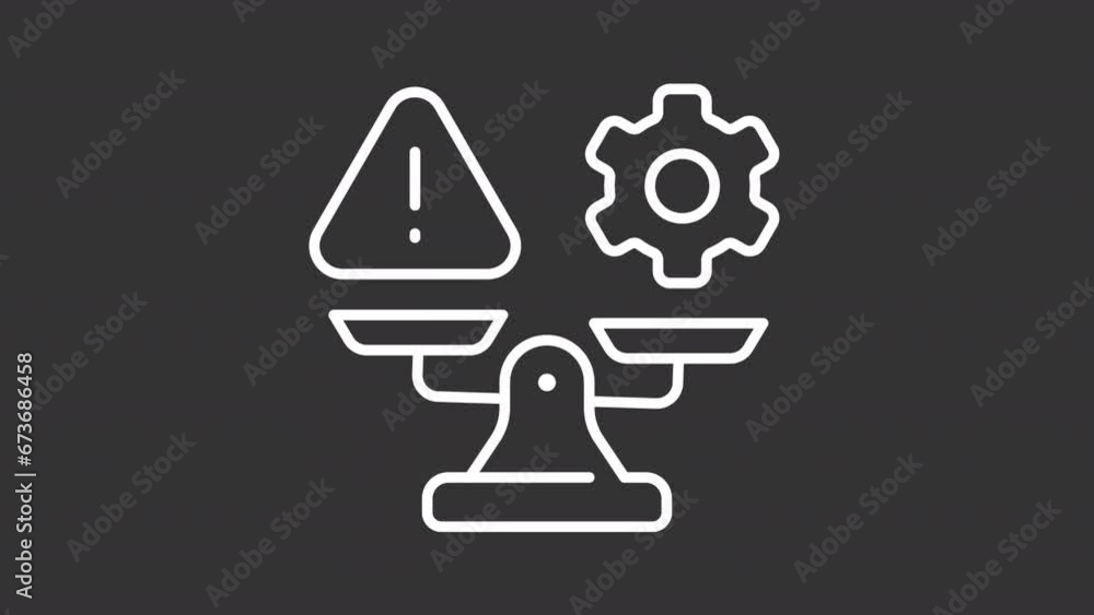 2D white creative thin line animation of warning and gear on weight ...