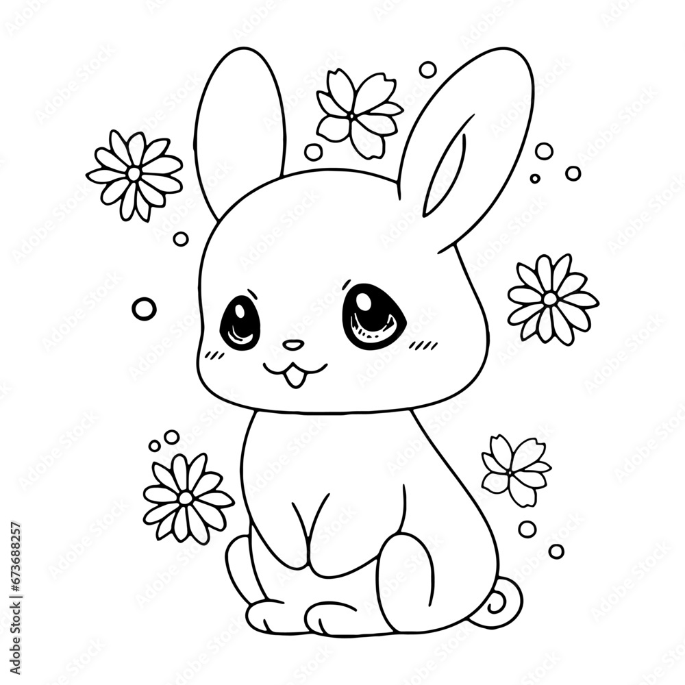 Adorable Little Rabbit Line art Coloring Page for Kids Stock Vector ...