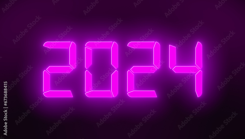 Illustration of an LED display in magenta with the new year 2024 over ...