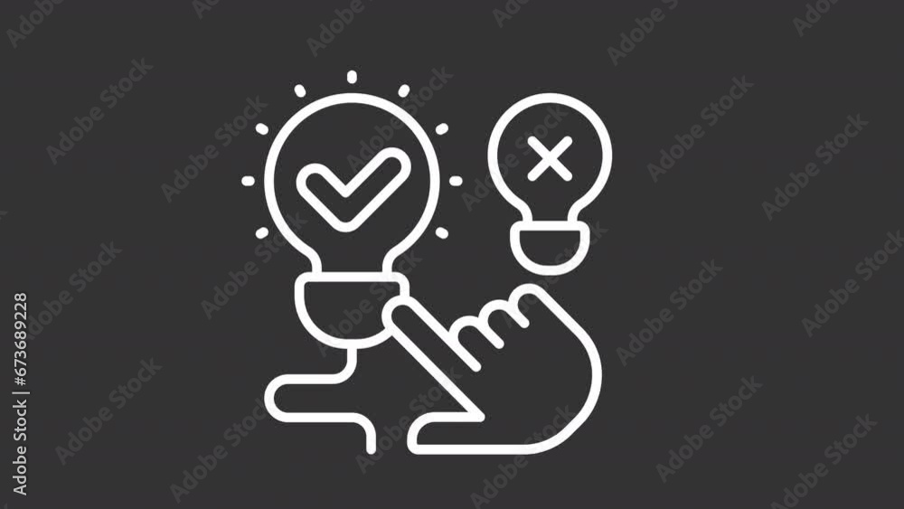 2D white creative thin line animation of hand pointing at illuminated ...