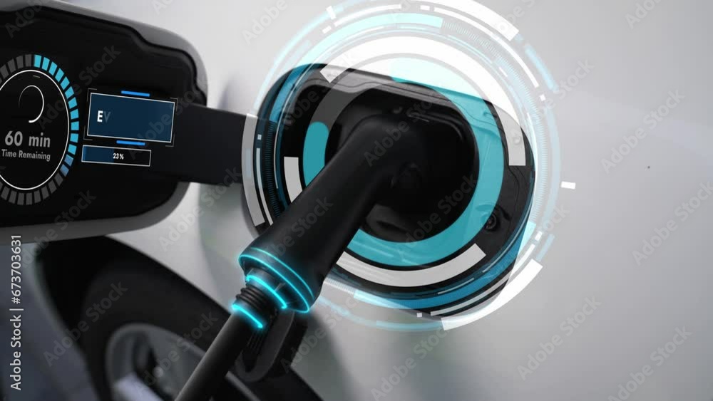 Electric car recharging in futuristic home charging station with smart ...