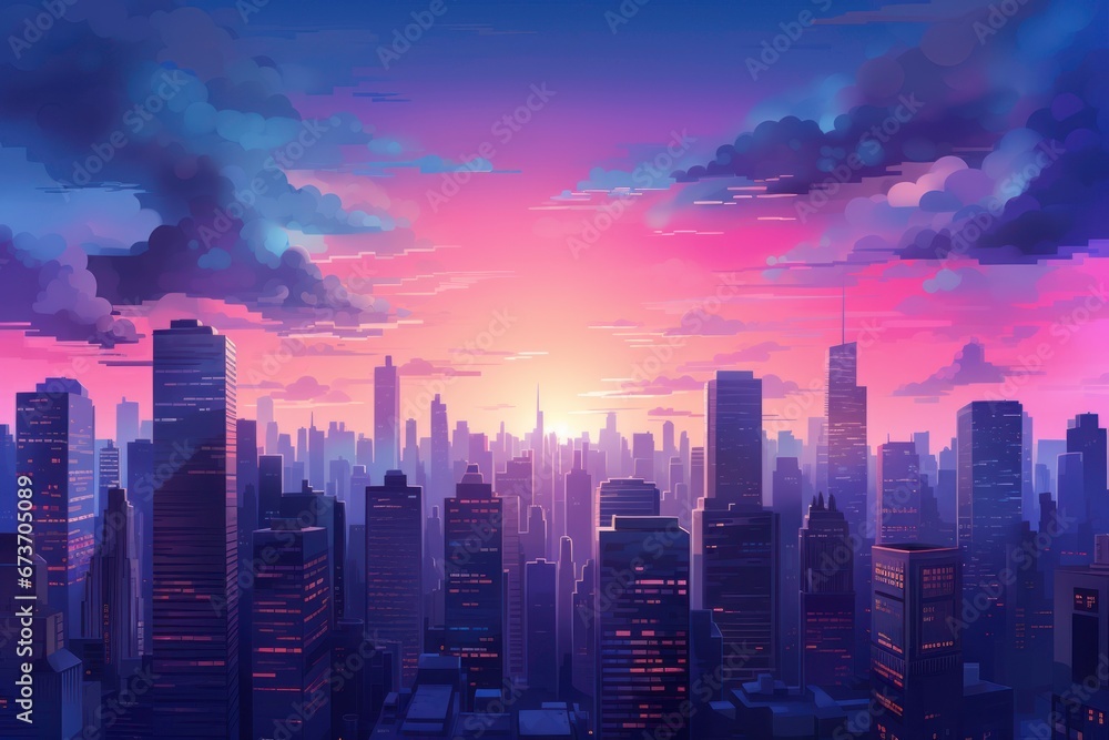 Design a vibrant cityscape scene with skyscrapers and urban lights at ...