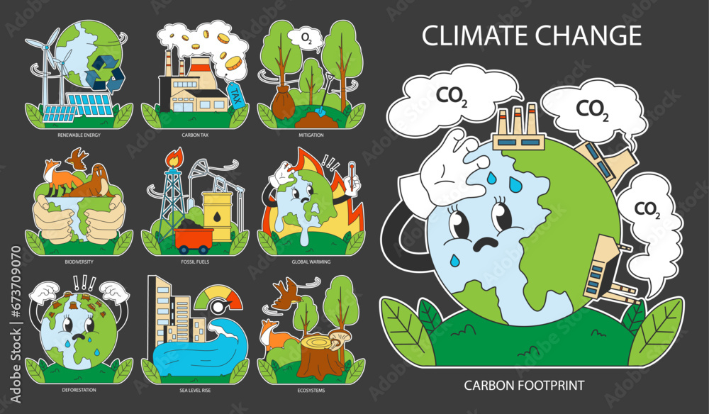 Climate change night or dark mode set. Planet temperature rising and ...