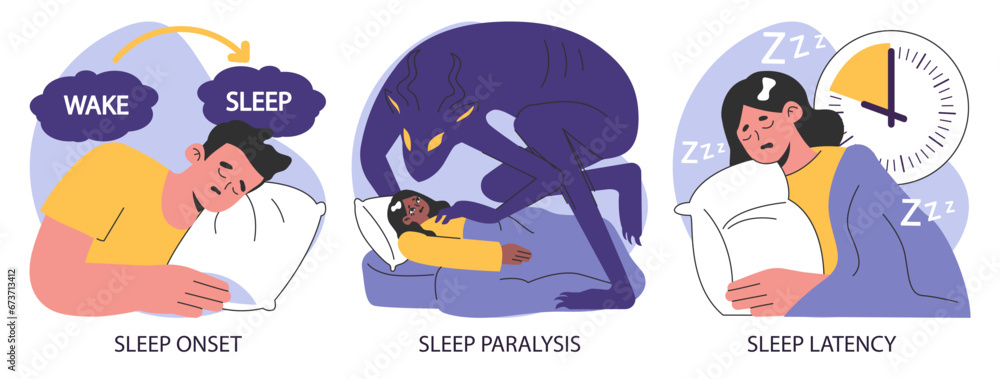 Insomnia set. Diverse characters suffering from sleep deprivation ...