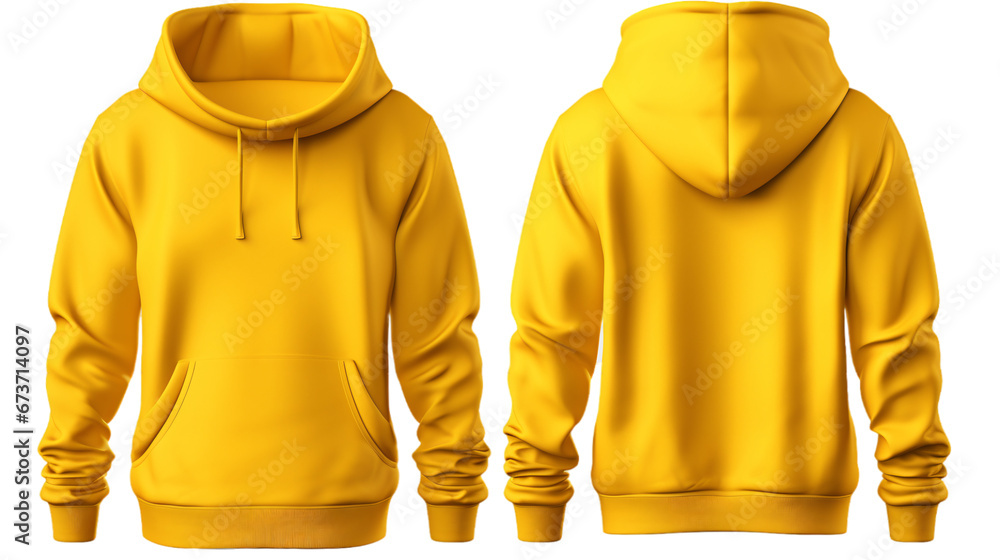 Yellow front and back view hoodie mockup image isolated on transparent ...