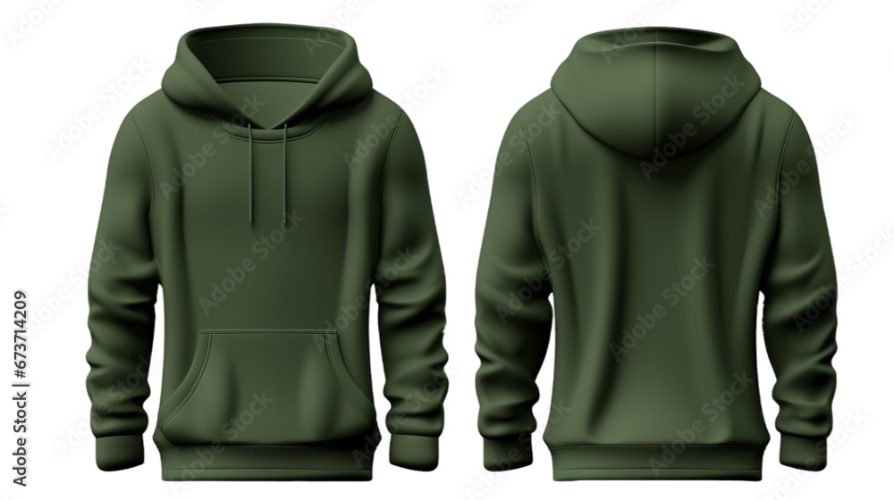 Army green front and back view hoodie mockup image isolated on ...