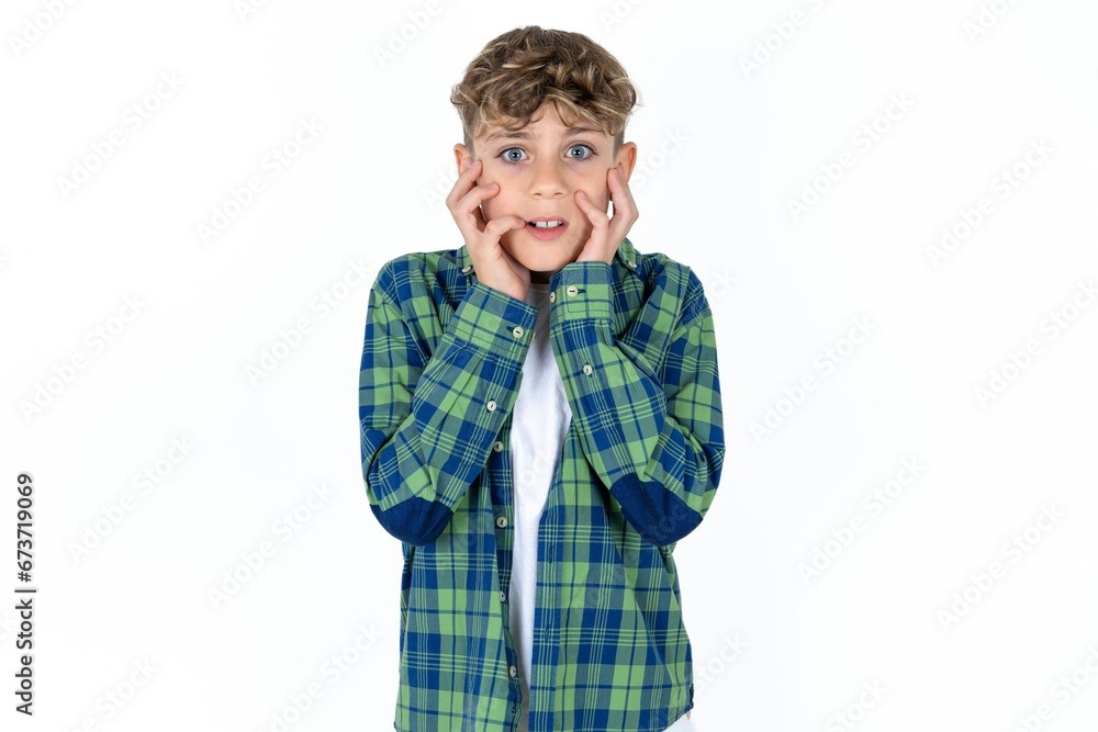 Stupefied Caucasian teen boy expresses excitement and thrill, keeps jaw ...