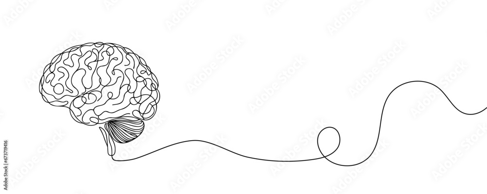 Continuous line art of brain. Simple line art isolated. Vector ...