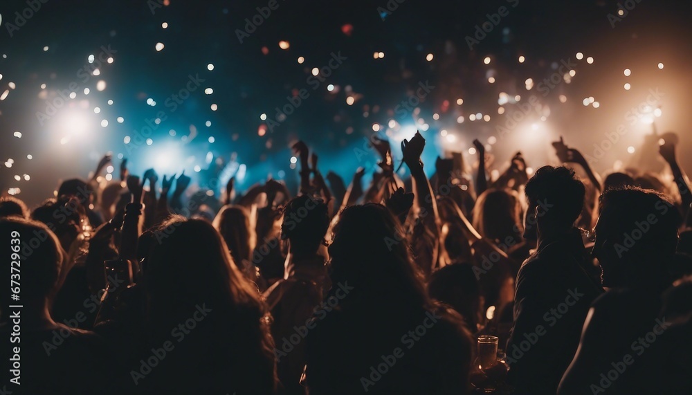 silhouettes of people having fun at a crowded party at midnigh Stock ...